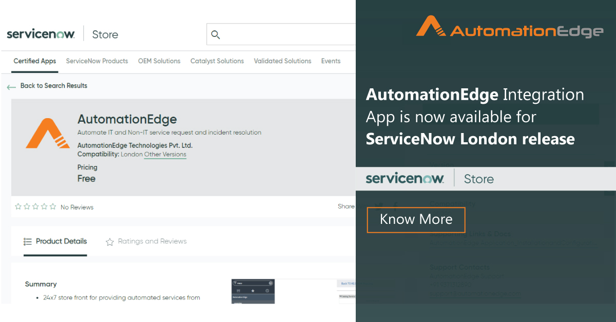 AutomationEdge Integration App is now available for ServiceNow London ...
